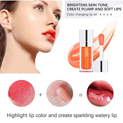 ZARICS Plumping Lip Oil, Hydrating Lip Gloss Tinted Lip Balm Lip Care Transparent Toot Lip Oil, Lasting Nourishing Lip Glow Oil Non-sticky Big Brush Glitter Primer Lip Tint (RASPBERRY)