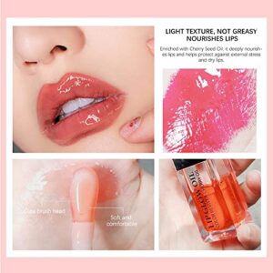 ZARICS Plumping Lip Oil, Hydrating Lip Gloss Tinted Lip Balm Lip Care Transparent Toot Lip Oil, Lasting Nourishing Lip Glow Oil Non-sticky Big Brush Glitter Primer Lip Tint (RASPBERRY)