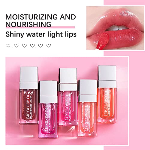 ZARICS Plumping Lip Oil, Hydrating Lip Gloss Tinted Lip Balm Lip Care Transparent Toot Lip Oil, Lasting Nourishing Lip Glow Oil Non-sticky Big Brush Glitter Primer Lip Tint (RASPBERRY)