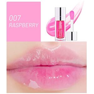 ZARICS Plumping Lip Oil, Hydrating Lip Gloss Tinted Lip Balm Lip Care Transparent Toot Lip Oil, Lasting Nourishing Lip Glow Oil Non-sticky Big Brush Glitter Primer Lip Tint (RASPBERRY)