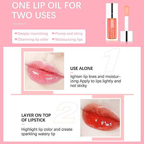 ZARICS Plumping Lip Oil, Hydrating Lip Gloss Tinted Lip Balm Lip Care Transparent Toot Lip Oil, Lasting Nourishing Lip Glow Oil Non-sticky Big Brush Glitter Primer Lip Tint (RASPBERRY)