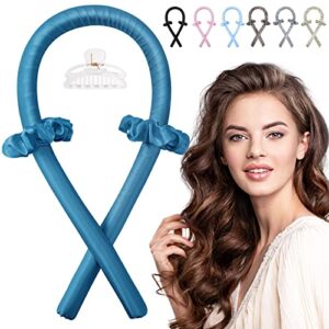 heatless hair curler – ienin heatless curling rod headband hair rollers for long hair soft silk curl ribbon with hair clips scrunchies hair curlers to sleep in styling tools(darkblue)