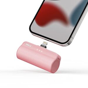 iwalk mini portable charger for iphone with built in cable, 3350mah ultra-compact power bank small battery pack charger compatible with iphone 14/13/13 pro/12/12 pro/11/xr/xs/x/8/7/6,pink