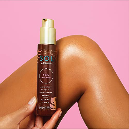 SOL by Jergens Self Tanner Body Bronzer, For All Unique Skin Tones, Sunless Tanning, Wash-off Luminous Body Bronzer, Natural-Looking Self-bronzer and Tan Intensifier for Instant Bronze, 3.4 Ounce