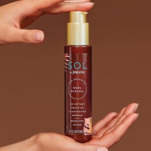 SOL by Jergens Self Tanner Body Bronzer, For All Unique Skin Tones, Sunless Tanning, Wash-off Luminous Body Bronzer, Natural-Looking Self-bronzer and Tan Intensifier for Instant Bronze, 3.4 Ounce