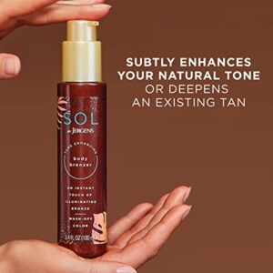 SOL by Jergens Self Tanner Body Bronzer, For All Unique Skin Tones, Sunless Tanning, Wash-off Luminous Body Bronzer, Natural-Looking Self-bronzer and Tan Intensifier for Instant Bronze, 3.4 Ounce