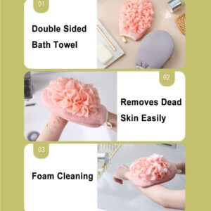 Exfoliating Glove with Loofah Sponge, Double Sided Bath Sponge, Loofah Exfoliating Body Scrubber Bath Sponges for Shower Women/Men Exfoliating Gloves for Body Dead Skin Shower Sponge (Pink 1Pcs)