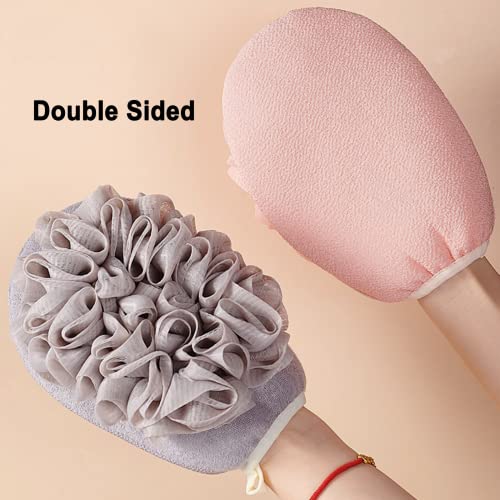 Exfoliating Glove with Loofah Sponge, Double Sided Bath Sponge, Loofah Exfoliating Body Scrubber Bath Sponges for Shower Women/Men Exfoliating Gloves for Body Dead Skin Shower Sponge (Pink 1Pcs)