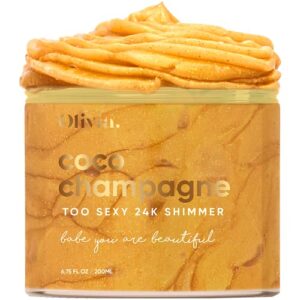 coco champagne shimmer 24k gold body glitter – organic shimmer non-greasy hydro gel with glitter. shine & glow. 6.75 fl oz.