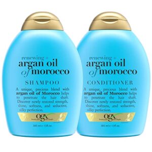 ogx renewing + argan oil of morocco shampoo & conditioner set, 13 fl oz (pack of 2) (packaging may vary), blue