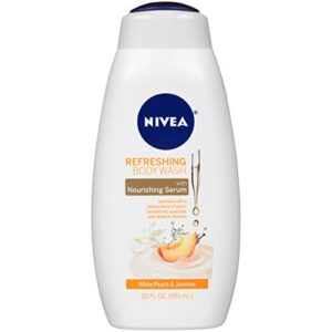 nivea white peach and jasmine body wash with nourishing serum, 20 fl oz