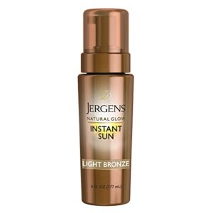 jergens natural glow instant sun body mousse, self tanner for light bronze tan, sunless tanning body bronzer, fake tan for fair to medium skin, 6 ounce