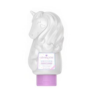 premium unicorn conditioner by glimmer wish, vanilla cotton candy scent, dermatologist tested, sulfate & sulfite free, gluten & paraben free, peg & edta free, 100% vegan, coconut & macadamia seed oil, aloe leaf juice, 12 fl oz