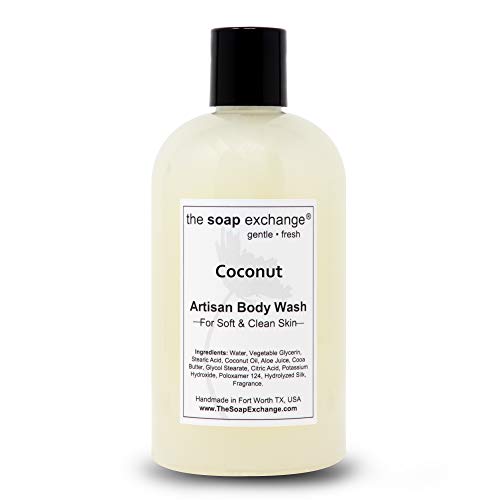 The Soap Exchange Body Wash - Coconut Scent - Hand Crafted 12 fl oz / 354 ml Natural Artisan Liquid Soap for Hand, Face & Body, Shower Gel, Cleanse, Moisturize, & Protect. Made in the USA.