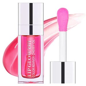 plumping lip oil raspberry, lip oil gloss tinted hydrating lip care, transparent toot lip oil, lip balm moisturizing lip care, long lasting lip glow oil, non-sticky big brush head glitter shine primer lip tint (raspberry)