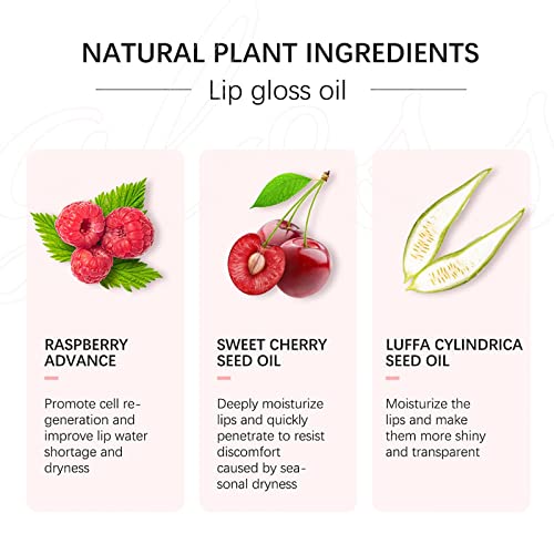 Plumping Lip Oil Raspberry, Lip Oil Gloss Tinted Hydrating Lip Care, Transparent Toot Lip Oil, Lip Balm Moisturizing Lip Care, Long Lasting Lip Glow Oil, Non-sticky Big Brush Head Glitter Shine Primer Lip Tint (Raspberry)