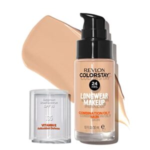 liquid foundation by revlon, colorstay face makeup for combination & oily skin, spf 15, medium-full coverage with matte finish, vanilla (135), 1.0 oz