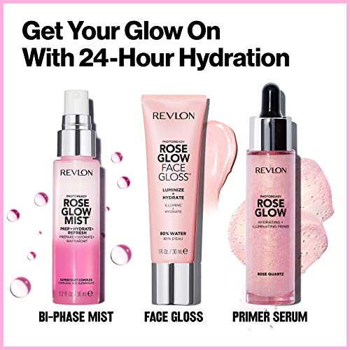 Face Primer by Revlon, PhotoReady Face Gloss Rose Glow, Face Makeup for All Skin Types, Hydrates, Illuminates & Moisturizes, Infused with Glycerin & Olive Oil Extract, 80% Water, 1 Fl Oz