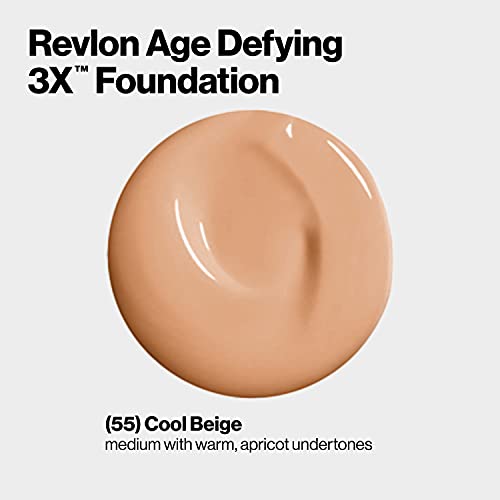 Revlon Age Defying 3X Makeup Foundation, Firming, Lifting and Anti-Aging Medium, Buildable Coverage with Natural Finish SPF 20, 055 Cool Beige, 1 fl oz