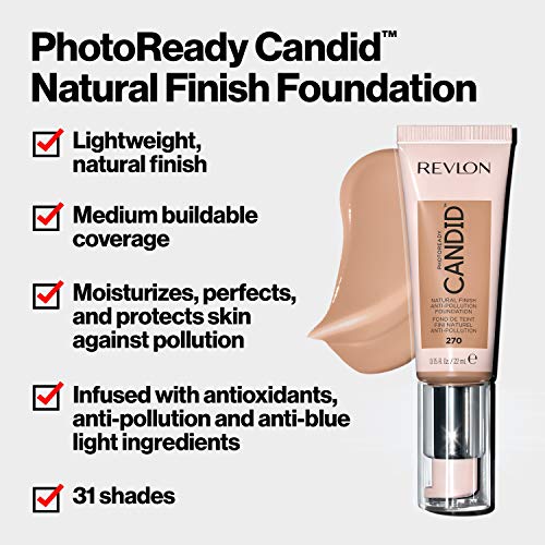 Revlon PhotoReady Candid Natural Finish Foundation, with Anti-Pollution, Antioxidant, Anti-Blue Light Ingredients, 120 Buff, 0.75 fl. oz.