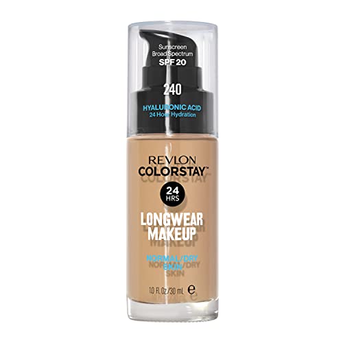 Liquid Foundation by Revlon, ColorStay Face Makeup for Normal and Dry Skin, SPF 20, Longwear Medium-Full Coverage with Matte Finish, Oil Free, 240 Medium Beige, 1.0 Oz