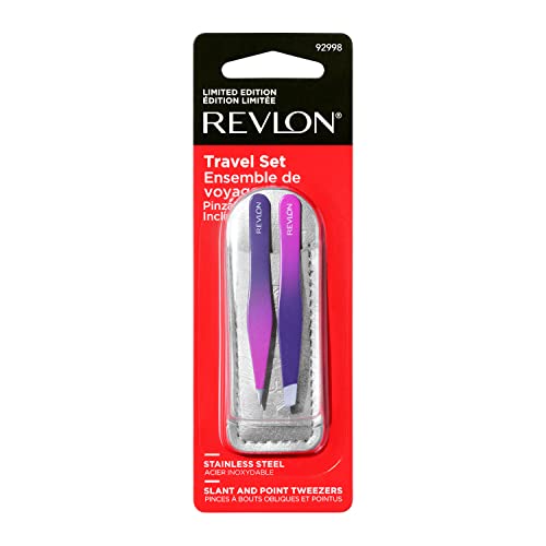 Mini Hair Removal Tweezer Set by Revlon, Travel Set, High Precision Tweezers for Men, Women & Kids, Stainless Steel (Pack of 1)