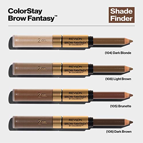 Eyebrow Gel & Pencil by Revlon, ColorStay Brow Fantasy 2-in-1 Eye Makeup, Longwearing with Precision Tip, 108 Light Brown, 0.04 Oz