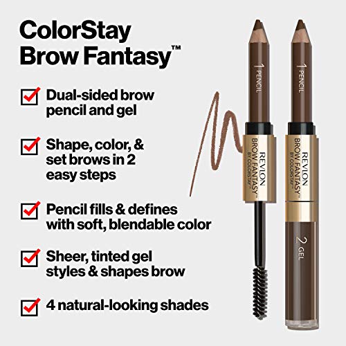 Eyebrow Gel & Pencil by Revlon, ColorStay Brow Fantasy 2-in-1 Eye Makeup, Longwearing with Precision Tip, 108 Light Brown, 0.04 Oz