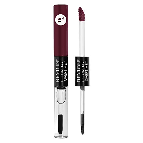 Liquid Lipstick with Clear Lip Gloss by Revlon, ColorStay Overtime Lipcolor, Dual Ended with Vitamin E in Plums & Berries, 500 Limitless Black Cherry, 0.07 Oz