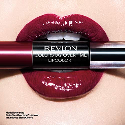 Liquid Lipstick with Clear Lip Gloss by Revlon, ColorStay Overtime Lipcolor, Dual Ended with Vitamin E in Plums & Berries, 500 Limitless Black Cherry, 0.07 Oz