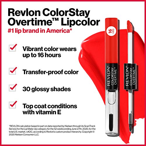 Liquid Lipstick with Clear Lip Gloss by Revlon, ColorStay Overtime Lipcolor, Dual Ended with Vitamin E in Plums & Berries, 500 Limitless Black Cherry, 0.07 Oz