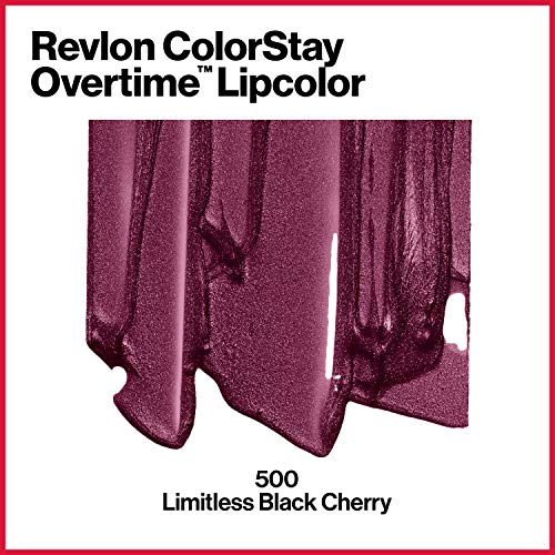 Liquid Lipstick with Clear Lip Gloss by Revlon, ColorStay Overtime Lipcolor, Dual Ended with Vitamin E in Plums & Berries, 500 Limitless Black Cherry, 0.07 Oz