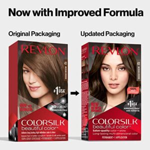 Permanent Hair Color by Revlon, Permanent Brown Hair Dye, Colorsilk with 100% Gray Coverage, Ammonia-Free, Keratin and Amino Acids, Brown Shades, 47 Medium Rich Brown (Pack of 3)