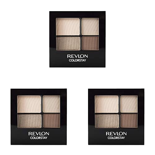 REVLON ColorStay 16 Hour Eyeshadow Quad with Dual-Ended Applicator Brush, Longwear, Intense Color Smooth Eye Makeup for Day & Night, Addictive (500), 0.16 Oz (Pack of 3)