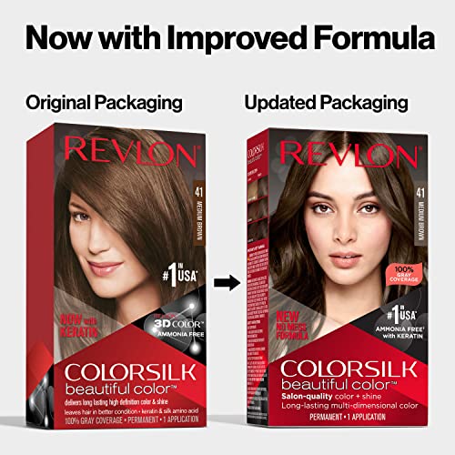 Permanent Hair Color by Revlon, Permanent Brown Hair Dye, Colorsilk with 100% Gray Coverage, Ammonia-Free, Keratin and Amino Acids, Brown Shades, 20 Brown/Black (Pack of 3)