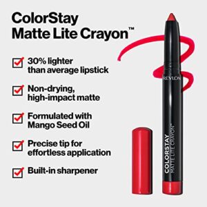 REVLON ColorStay Matte Lite Crayon Lipstick with Built-in Sharpener, Smudgeproof, Water-Resistant Non-Drying Lipcolor