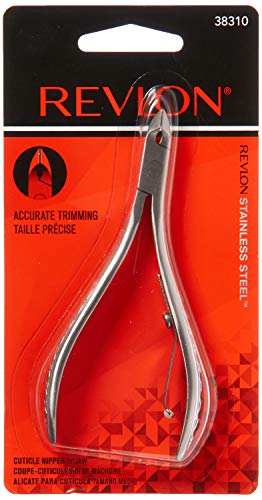 Cuticle Trimmer by Revlon, Half Jaw Cuticle Remover Tool, Nail Care, High Precision Blade, Easy Grip, Stainless Steel (Pack of 1)