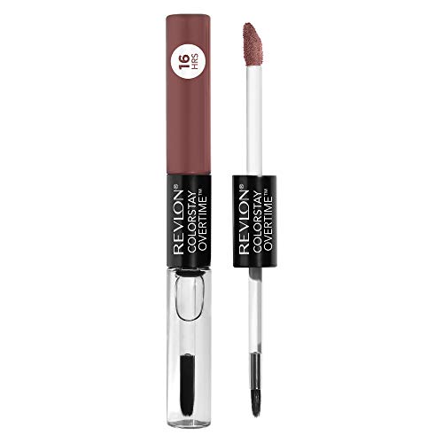 Liquid Lipstick with Clear Lip Gloss by Revlon, ColorStay Overtime Lipcolor, Dual Ended with Vitamin E in Plums & Berries, 560 Taupe Time, 0.07 Oz