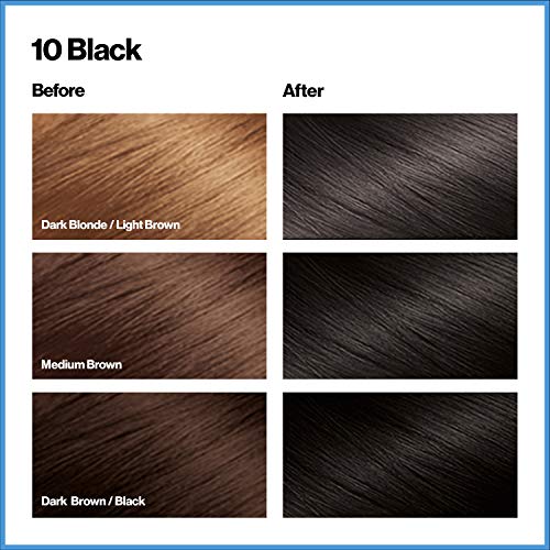 Permanent Hair Color by Revlon, Permanent Hair Dye, Total Color with 100% Gray Coverage, Clean & Vegan, 10 Black, 10.2 Oz (Pack of 3)