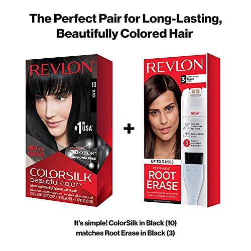 Permanent Hair Color by Revlon, Permanent Hair Dye, Colorsilk with 100% Gray Coverage, Ammonia-Free, Keratin and Amino Acids, 11 Soft Black, 4.4 Oz (Pack of 3)