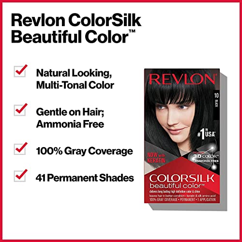 Permanent Hair Color by Revlon, Permanent Hair Dye, Colorsilk with 100% Gray Coverage, Ammonia-Free, Keratin and Amino Acids, 11 Soft Black, 4.4 Oz (Pack of 3)