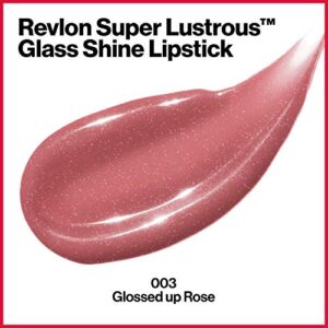 Lipstick by Revlon, Super Lustrous Glass Shine Lipstick, High Shine Lipcolor with Moisturizing Creamy Formula, Infused with Hyaluronic Acid, Aloe and Rose Quartz, 003 Glossed Up Rose, 0.15 Oz