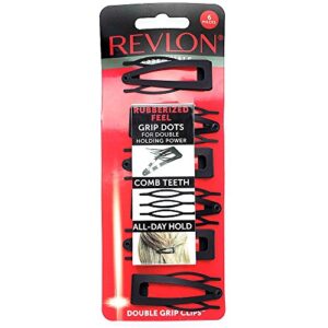 revlon rubberized double grip black hair clips, 6 count