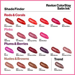 Liquid Lipstick by Revlon, Face Makeup, ColorStay Satin Ink, Longwear Rich Lip Colors, Formulated with Black Currant Seed Oil, 007 Partner in Crime, 0.17 Fl Oz