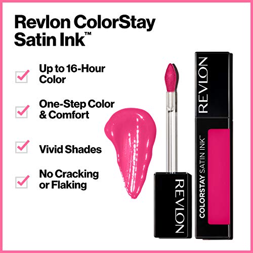 Liquid Lipstick by Revlon, Face Makeup, ColorStay Satin Ink, Longwear Rich Lip Colors, Formulated with Black Currant Seed Oil, 007 Partner in Crime, 0.17 Fl Oz