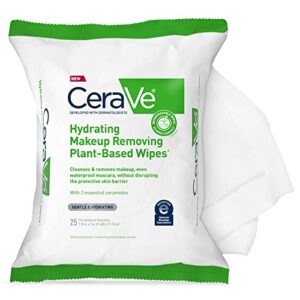 cerave hydrating facial cleansing makeup remover wipes| plant based face wipes| biodegradable in home compost| face wash cloth| suitable for sensitive skin| fragrance-free non-comedogenic| 25 count