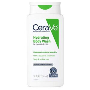 cerave body wash for dry skin | moisturizing body wash with hyaluronic acid and ceramides | paraben, sulfate & fragrance free | 10 ounce