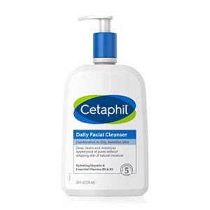 cetaphil face wash, daily facial cleanser for sensitive, combination to oily skin, new 20 oz, gentle foaming, soap free, hypoallergenic