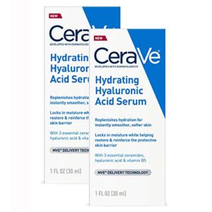 cerave hyaluronic acid face serum | 1 oz each | hydrating serum for face with vitamin b5 | for normal to dry skin | paraben & fragrance free, 2 pack