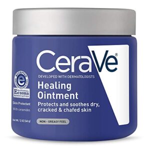 cerave healing ointment | moisturizing petrolatum skin protectant for dry skin with hyaluronic acid and ceramides | lanolin free & fragrance free | 12 ounce